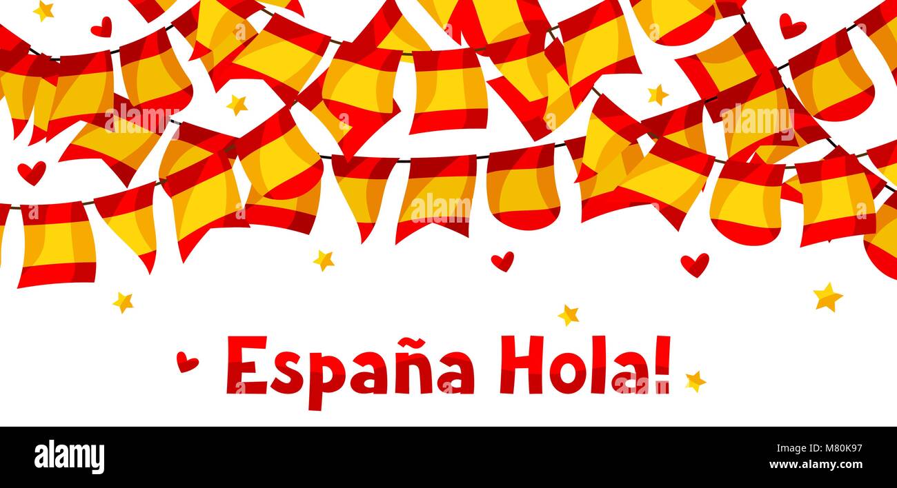 Celebration background with garlands waving Spanish flags Stock Vector ...