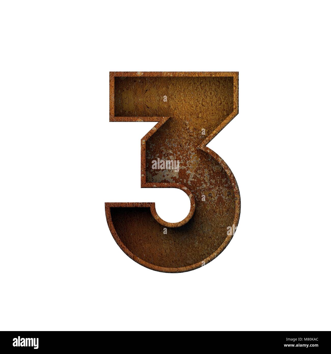 Number 3 grunge rusted font. 3D Rendering Stock Photo - Alamy