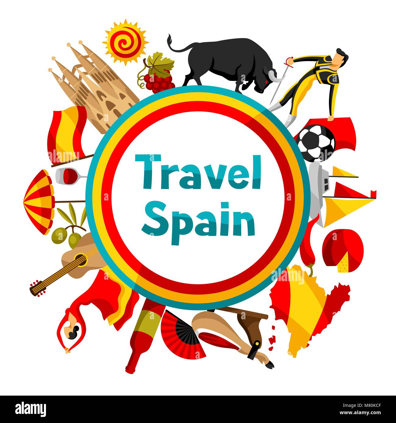Spain background design. Spanish traditional symbols and objects Stock ...