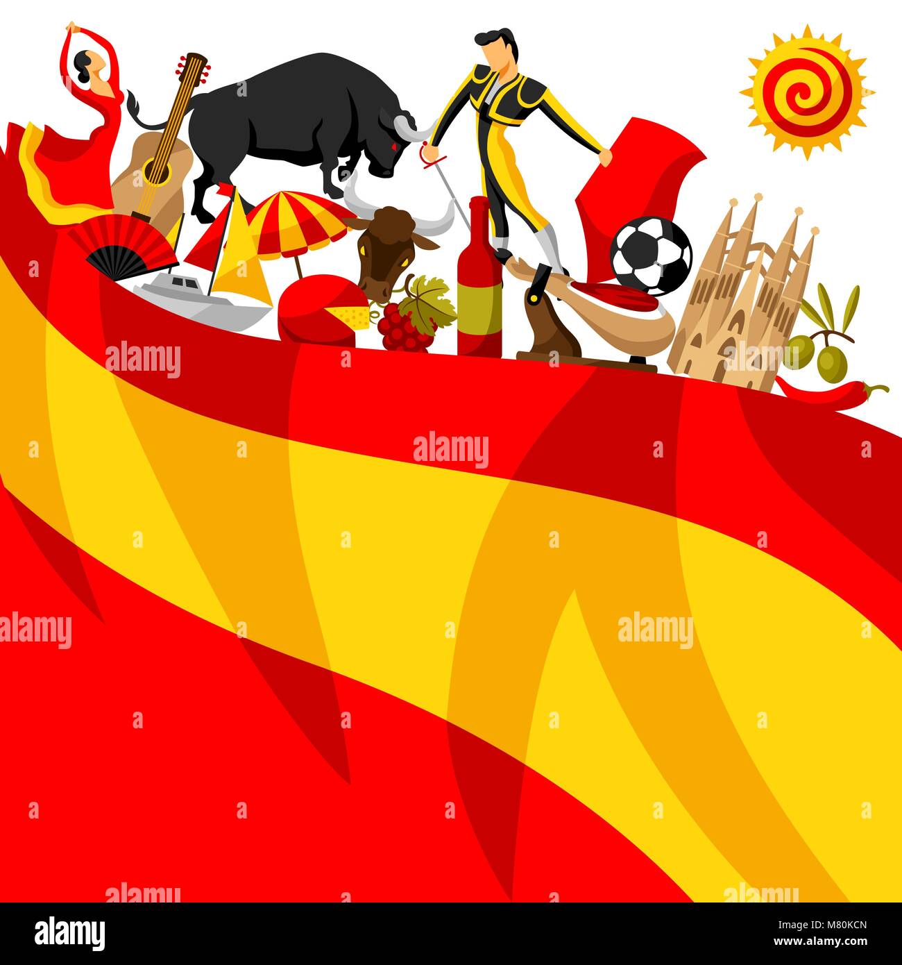 Spain background design. Spanish traditional symbols and objects Stock ...