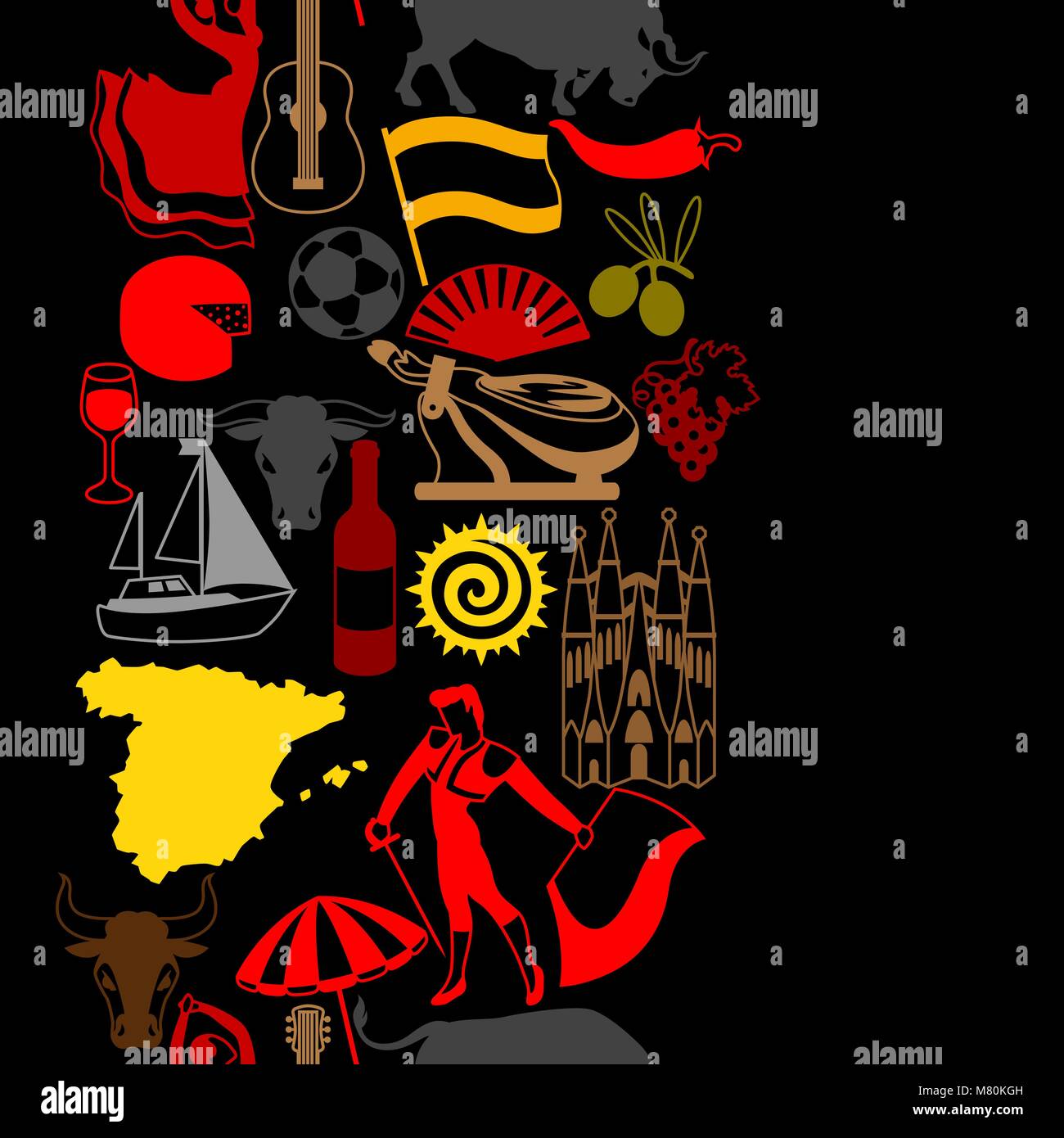 Spain seamless pattern. Spanish traditional symbols and objects Stock ...