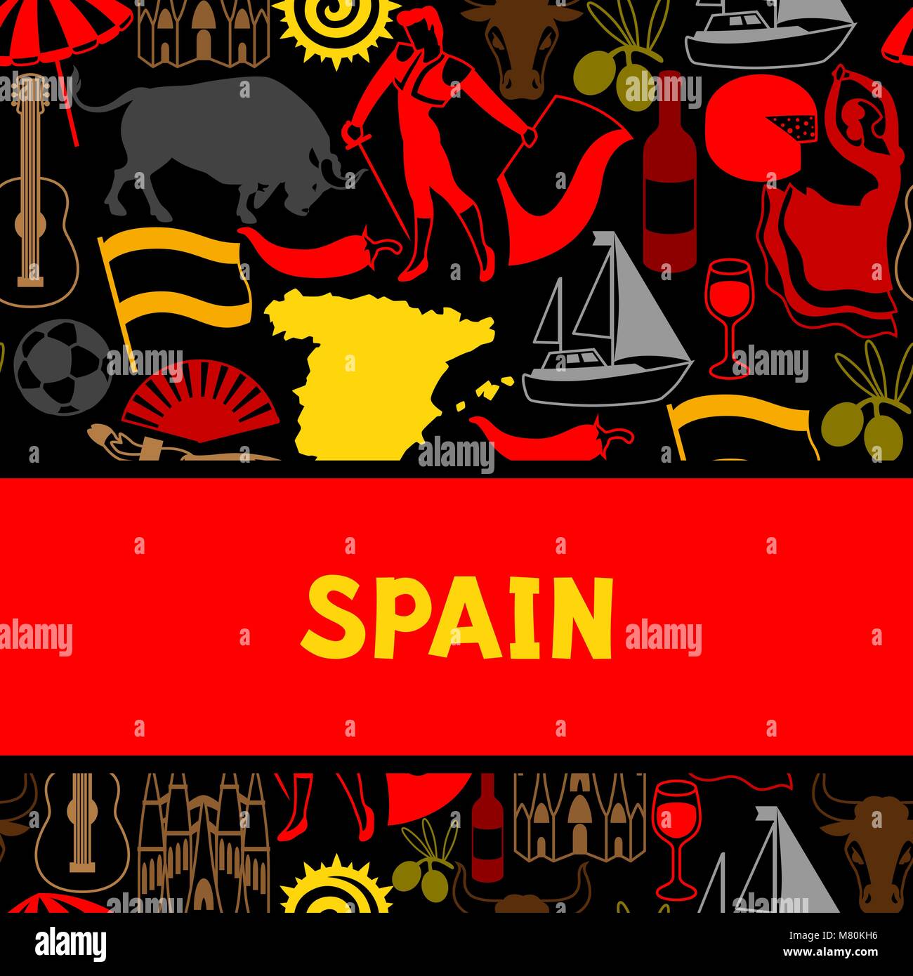 Spain background design. Spanish traditional symbols and objects Stock ...