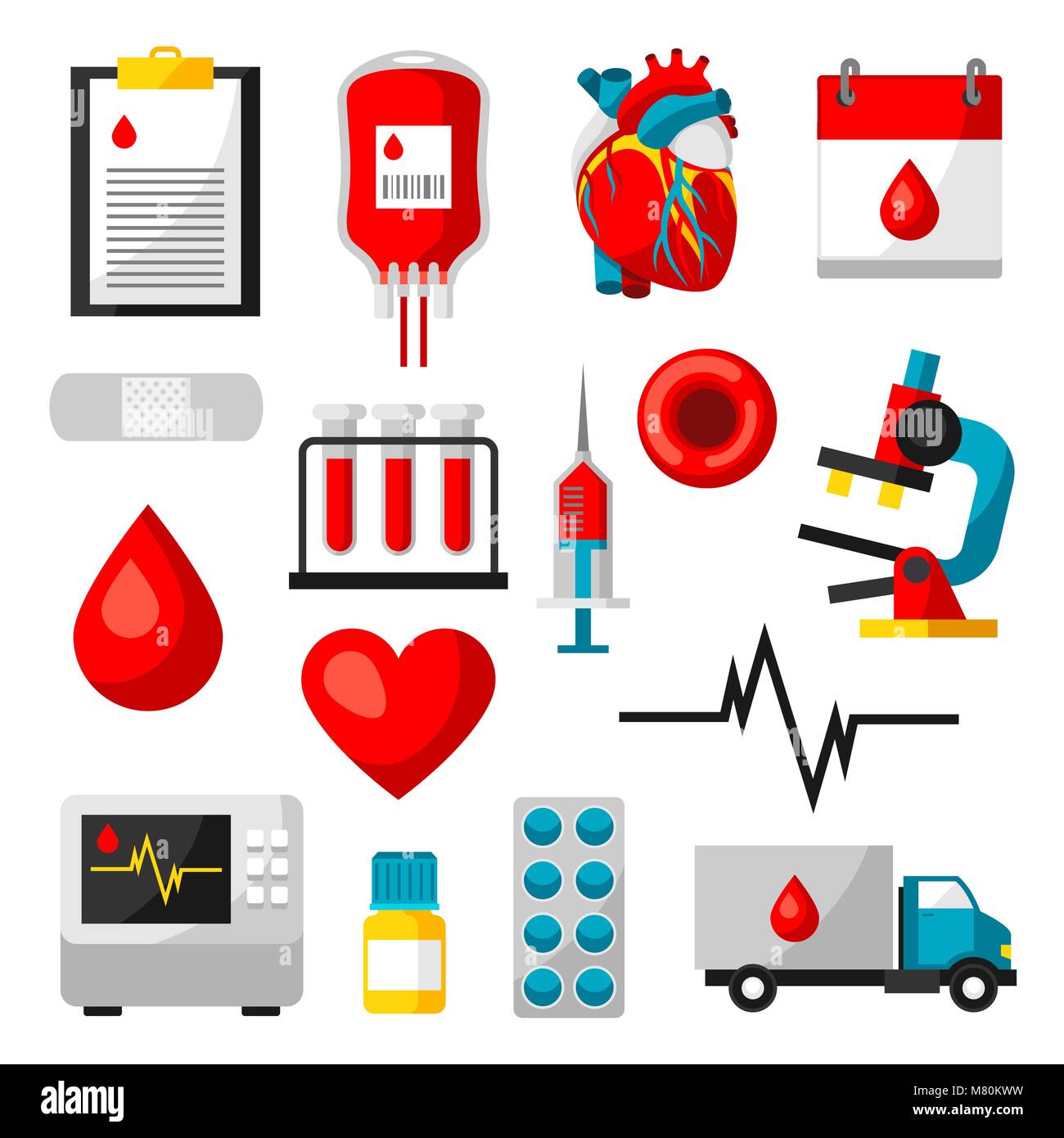 Set of blood donation items. Medical and health care objects Stock ...