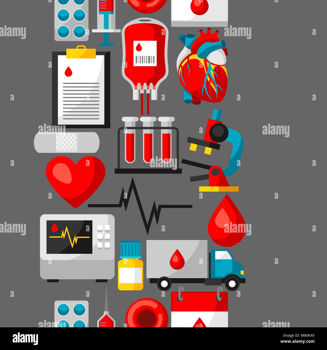 Seamless pattern with blood donation items. Medical and health care ...