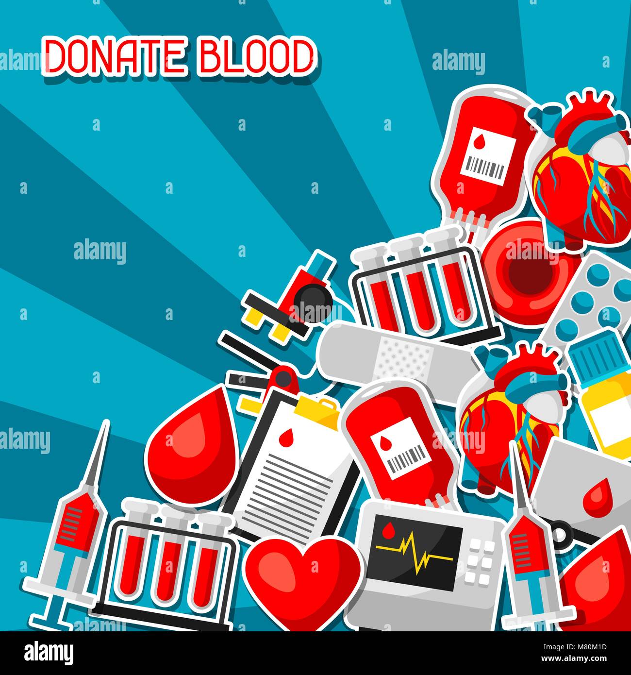 Donate blood. Background with blood donation items. Medical and health ...