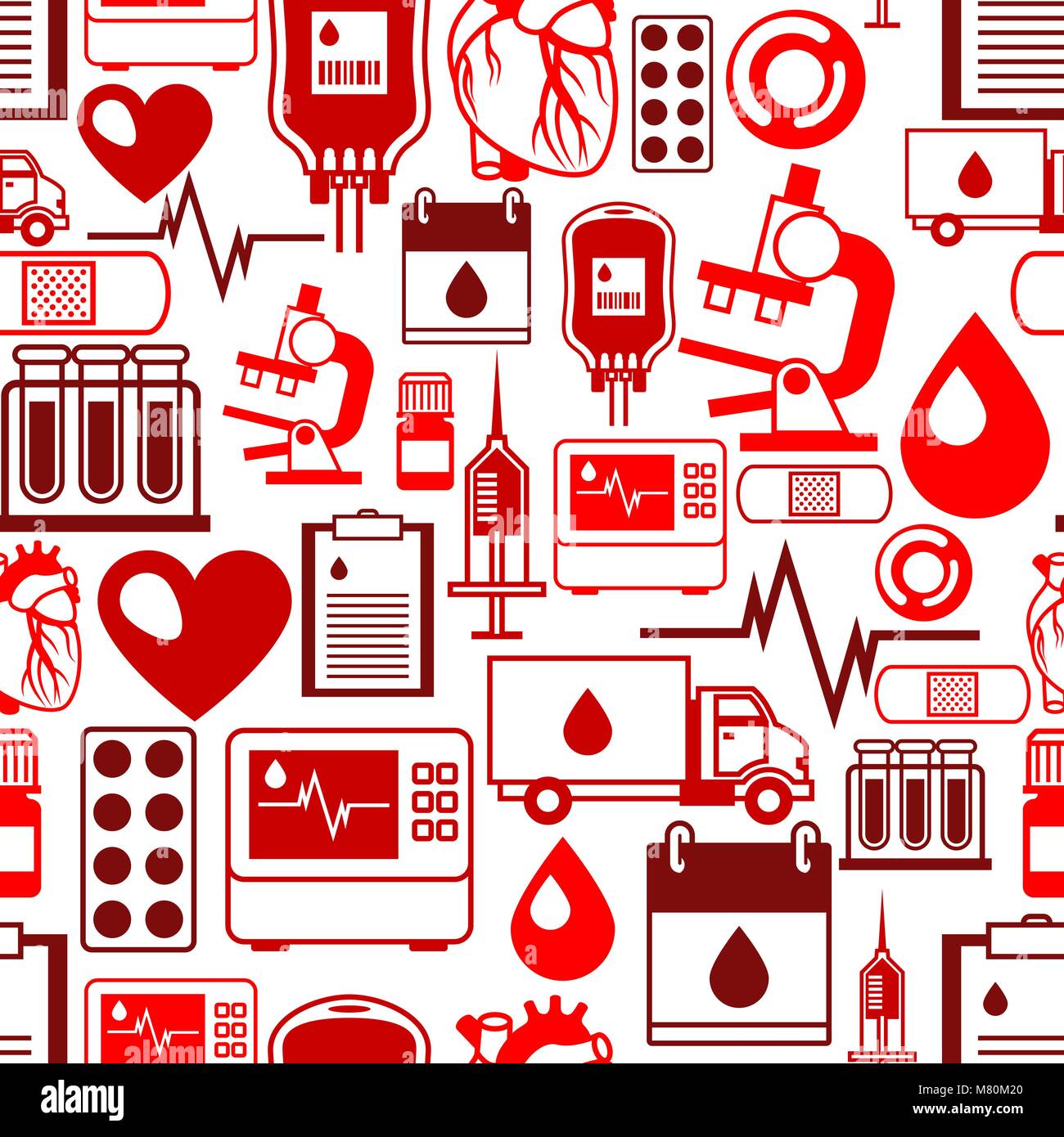 Seamless pattern with blood donation items. Medical and health care ...