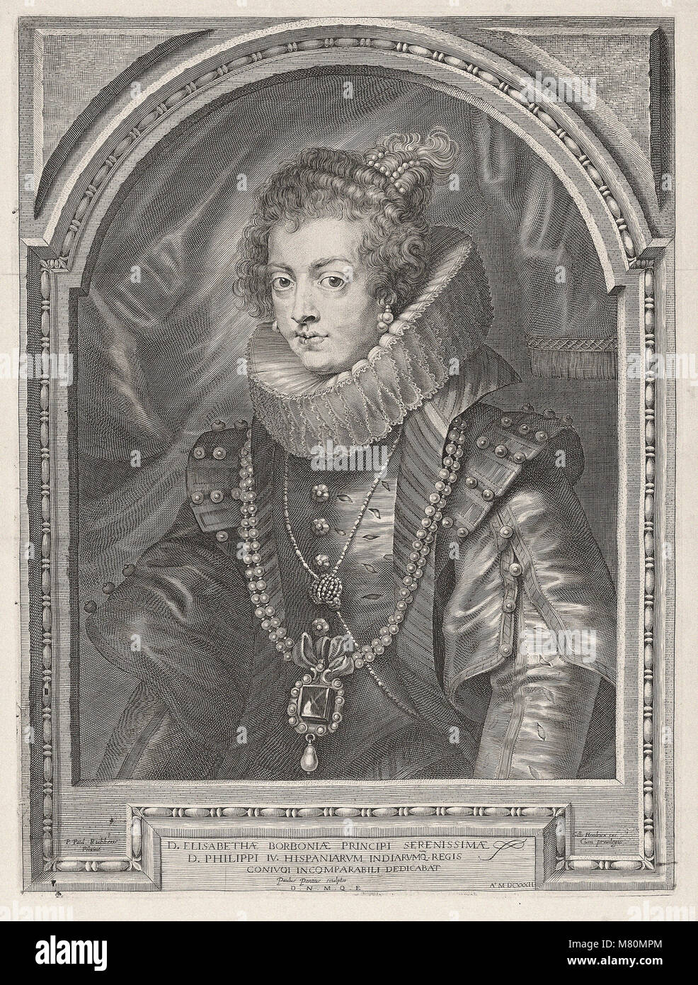 Engraving after Rubens - Elisabeth of France (1602-1644), first wife of ...