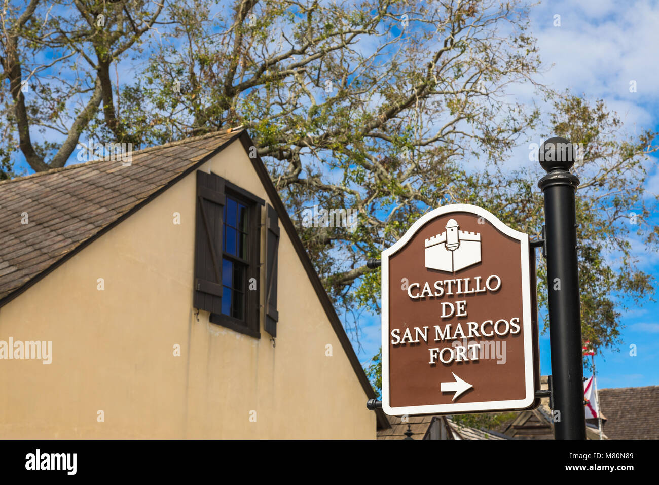 Sign of Castillo De San Marcos Fort in the street, St. Augustine ...