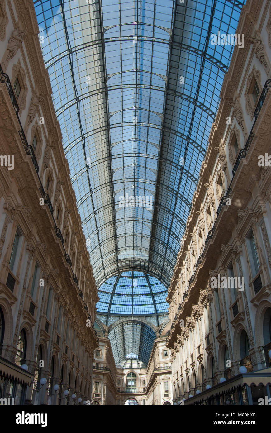 Overview of the Vittorio Emanuele Gallery with a typical stained glass ...