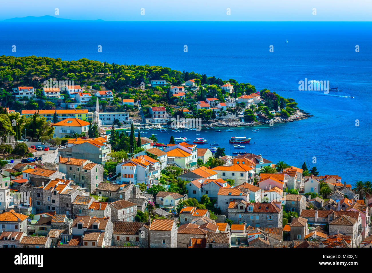 Aerial view at famous tourist bay in Hvar town, Croatia Stock Photo - Alamy