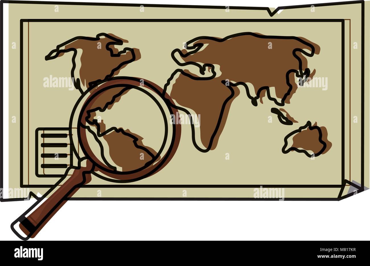 World map with magnifying glass over white background, colorful design ...