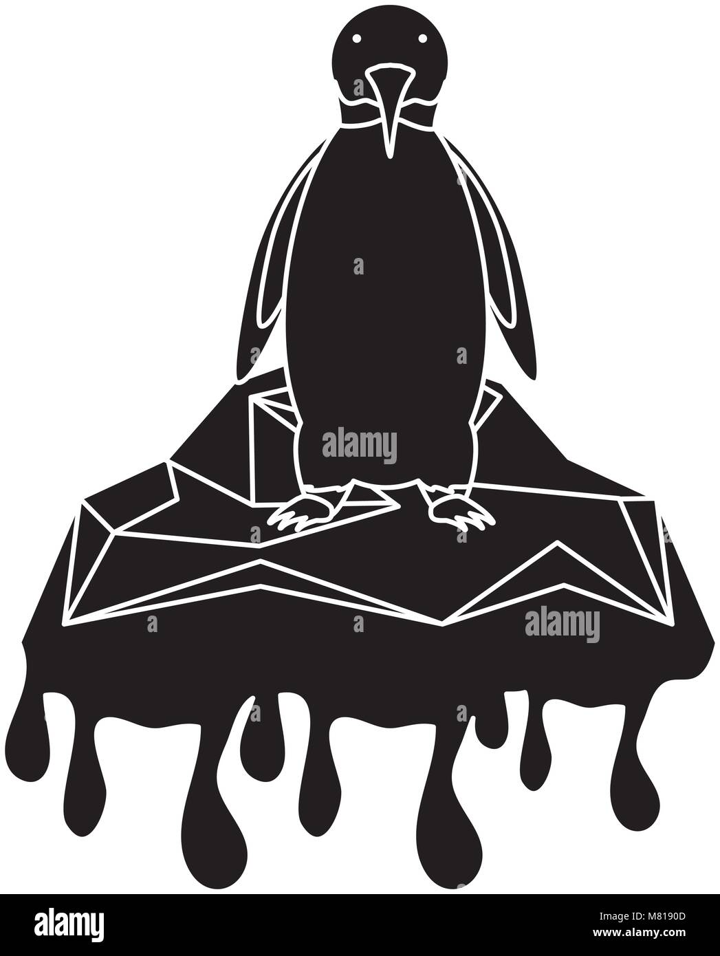 Penguin on melted ice icon over white background, vector illustration ...