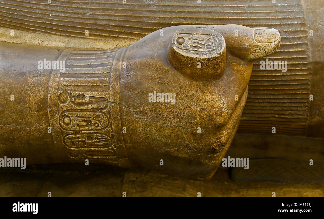 Detail of the hand of the Colossus of Ramesses II at Memphis, Mit ...