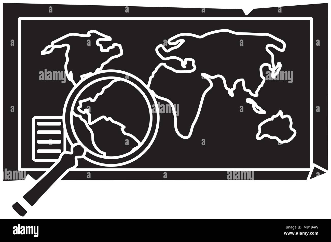 World map with magnifying glass over white background, vector ...