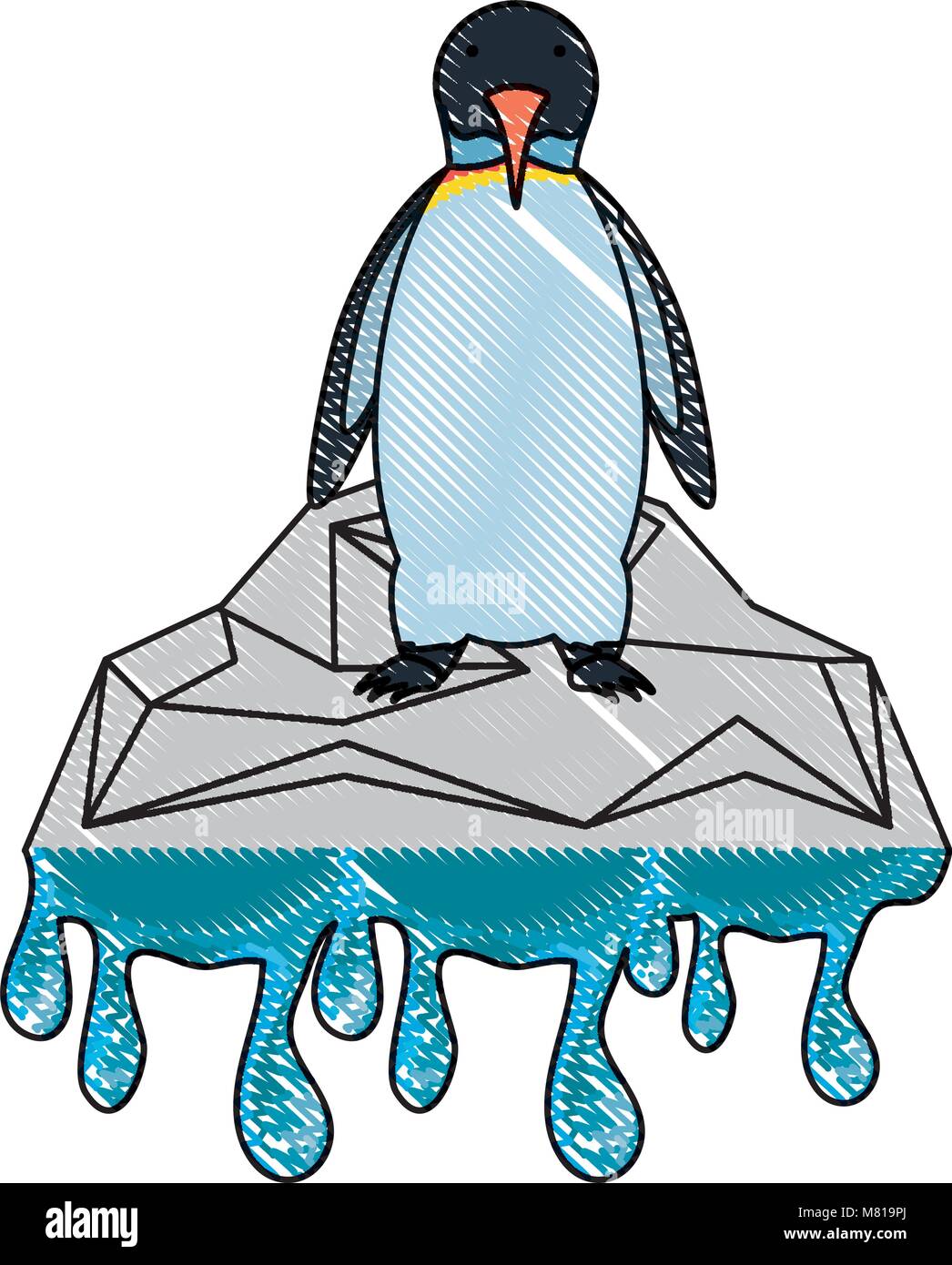 Penguin on melted ice icon over white background, colorful design ...