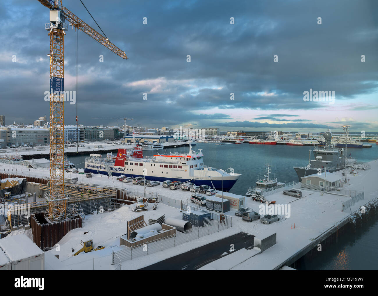 Old Harbour aerial view during winter in Reykjavik, Iceland Stock Photo ...