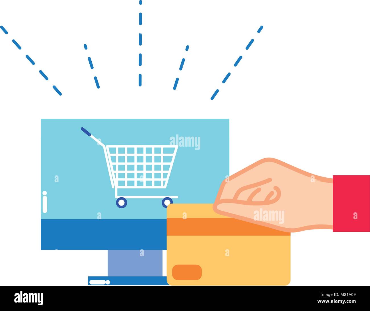 colorful computer screen and hand with credit card Stock Vector Image ...