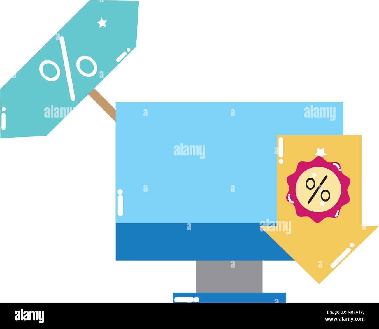 colorful computer screen technology with arrow and tag percent Stock ...