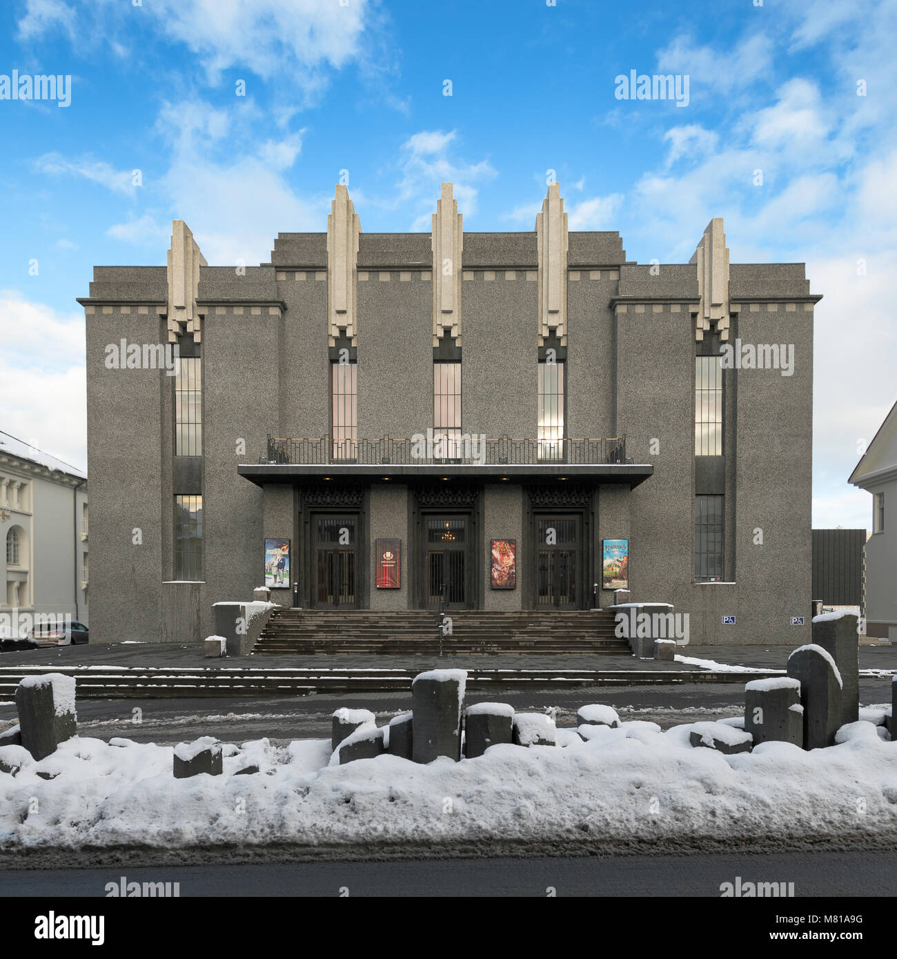National Theater of Iceland (opened in 1950) during winter in Reykjavik ...