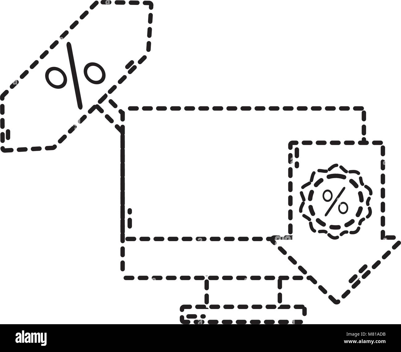 dotted shape computer screen technology with arrow and tag percent ...
