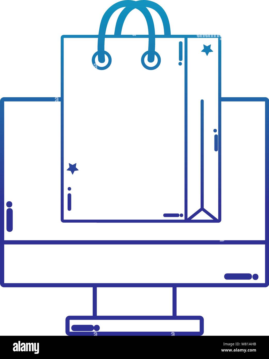 degraded line screen cromputer technology with shopping bag Stock ...