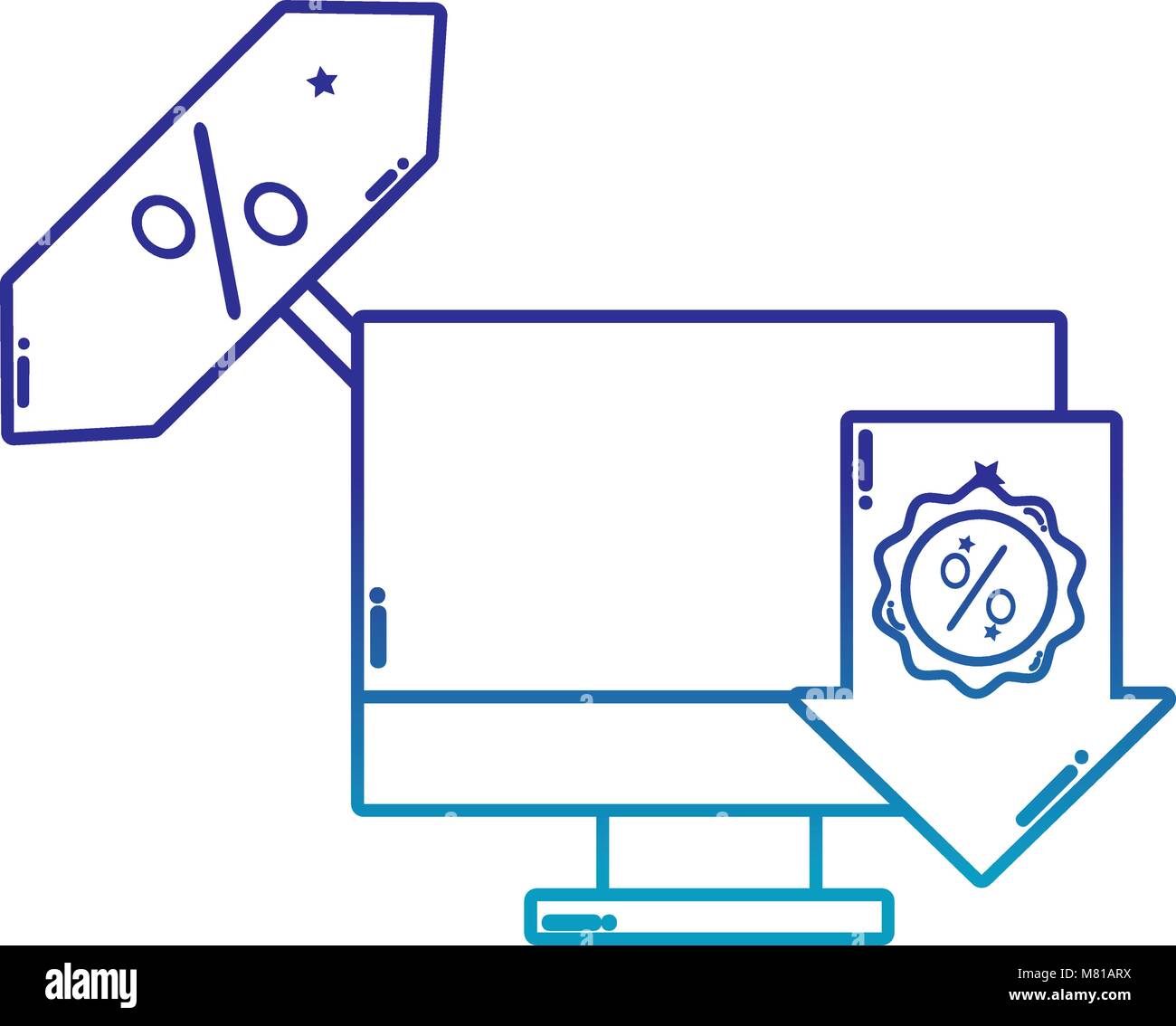 degraded line computer screen technology with arrow and tag percent ...