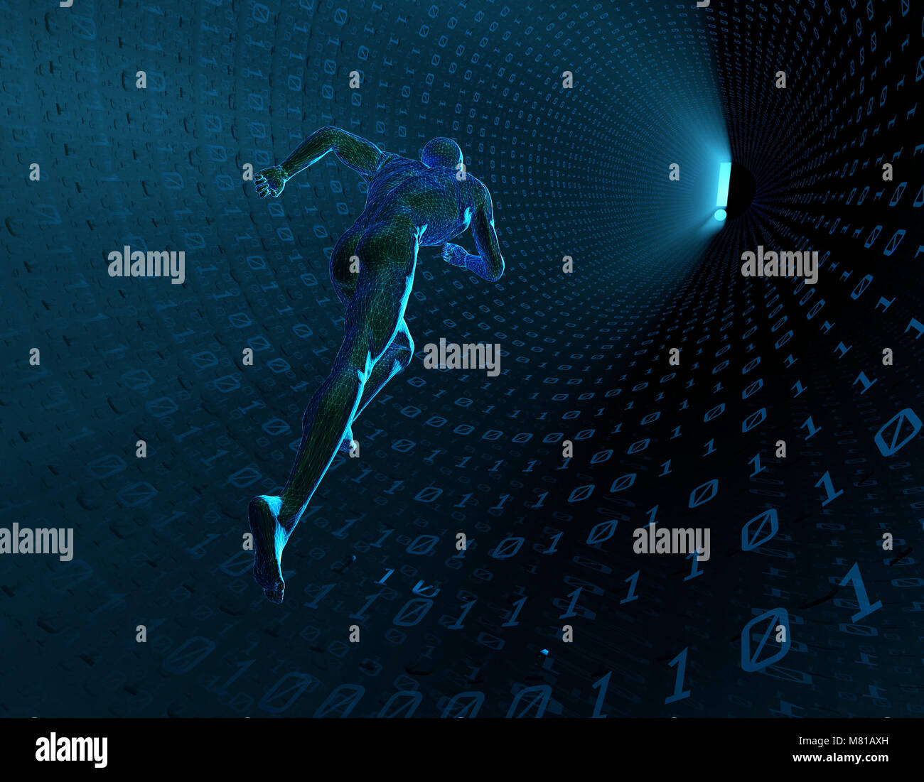 Technology people running in digital space, network speed, technology ...