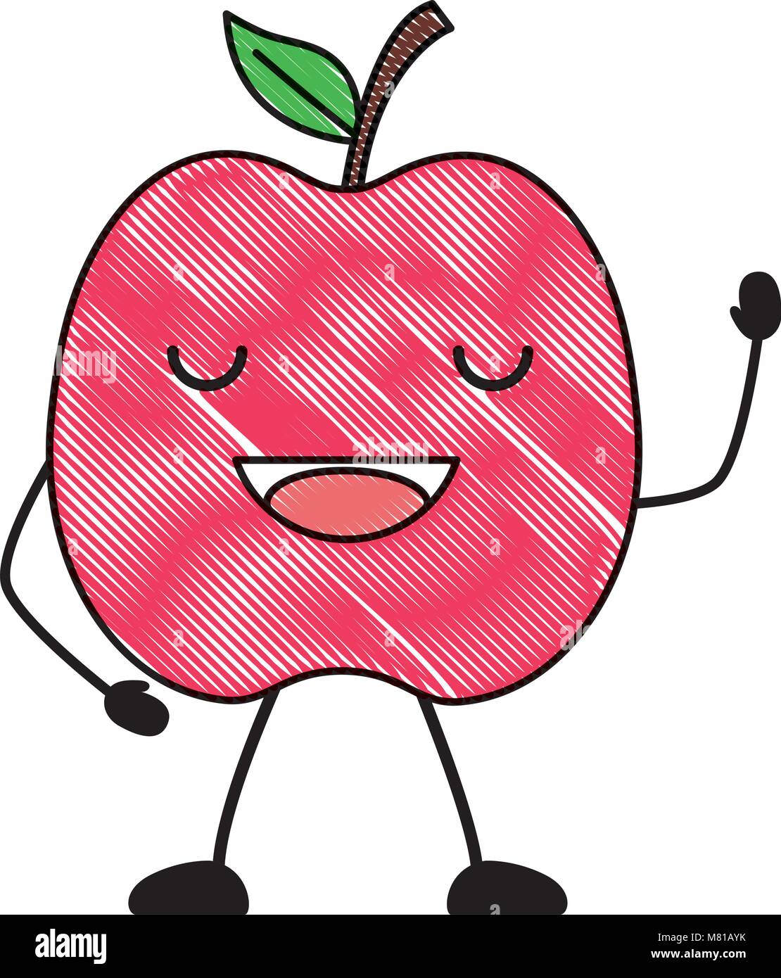 kawaii excited apple icon over white background, colorful design ...