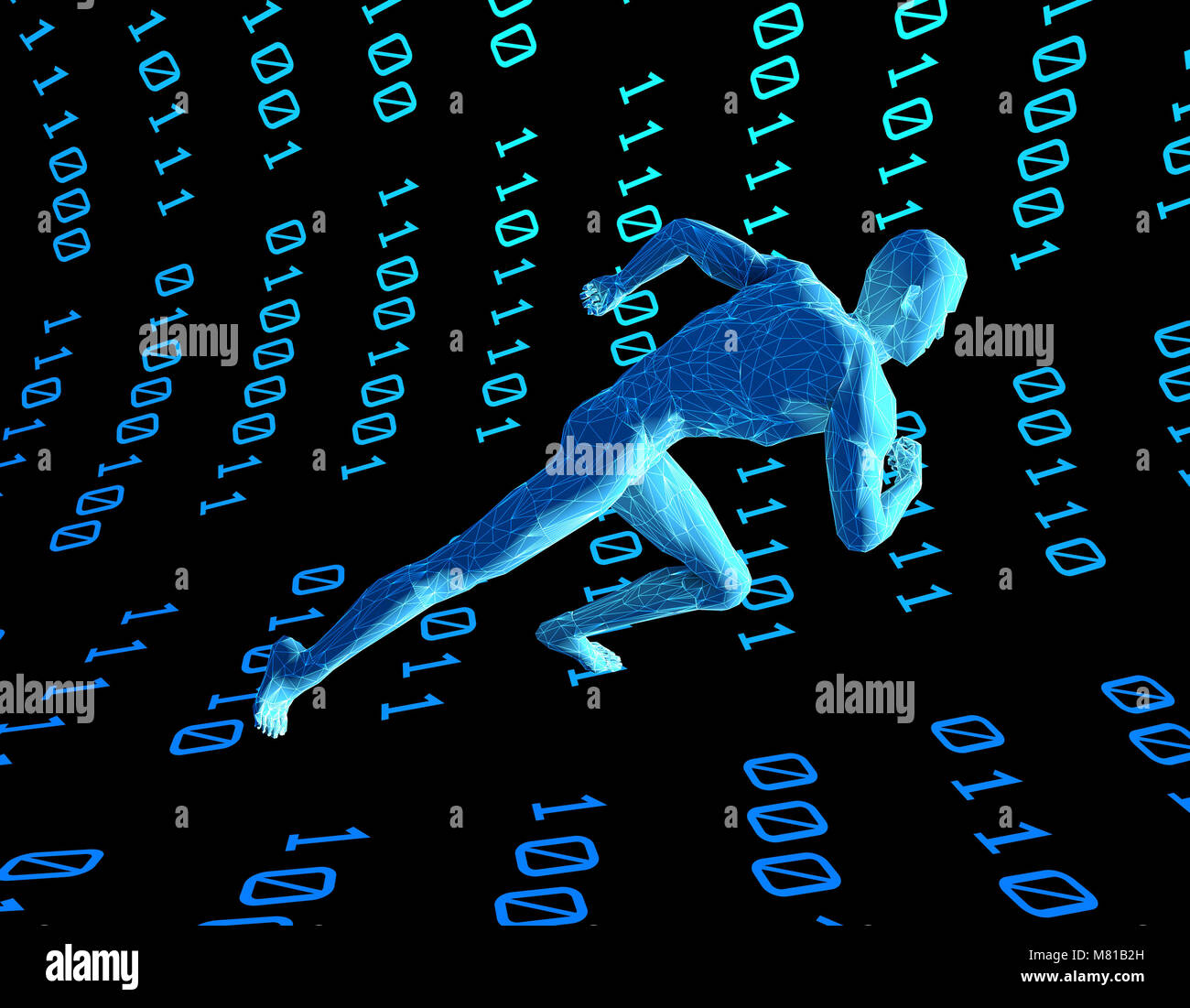 Technology people running in digital space, network speed, technology ...