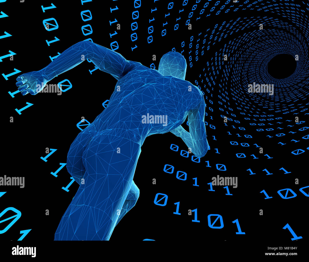 Technology people running in digital space, network speed, technology ...