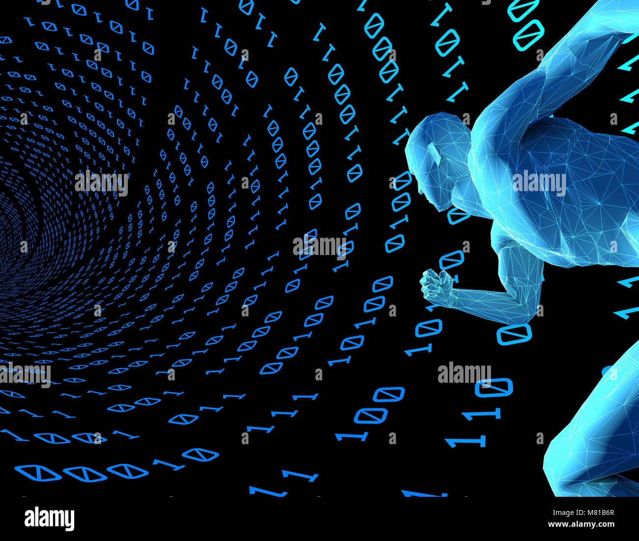 Technology people running in digital space, network speed, technology ...