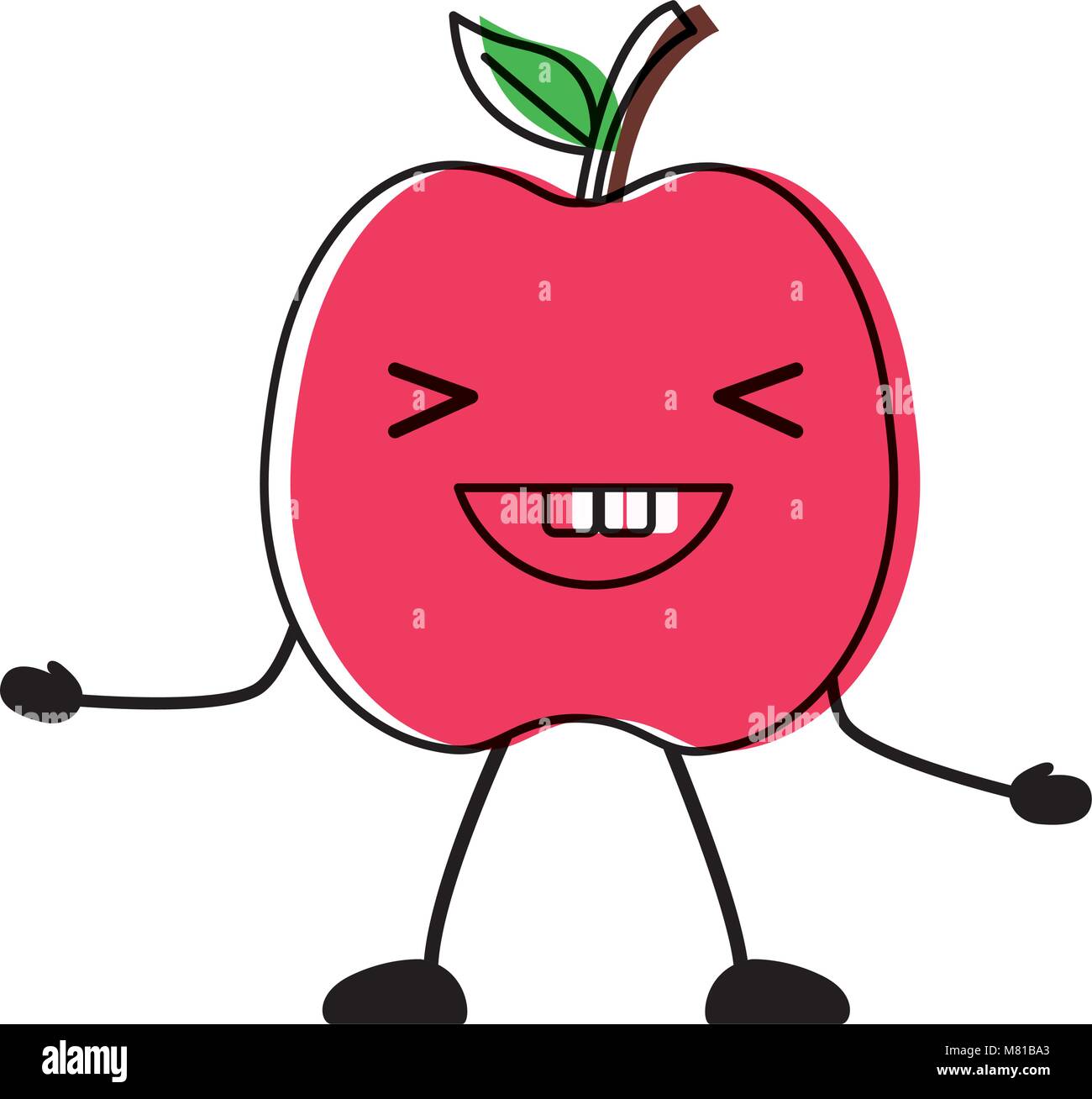 kawaii excited apple icon over white background, colorful design ...