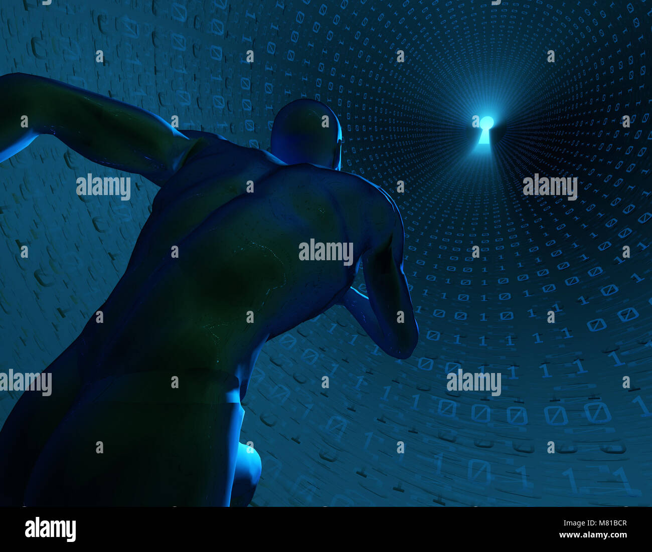 Technology people running in digital space, network speed, technology ...