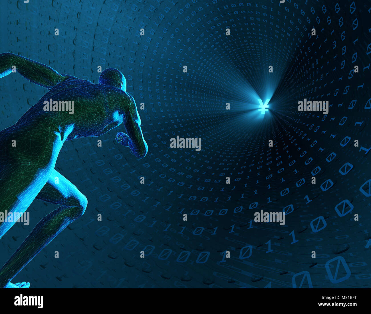 Technology people running in digital space, network speed, technology ...