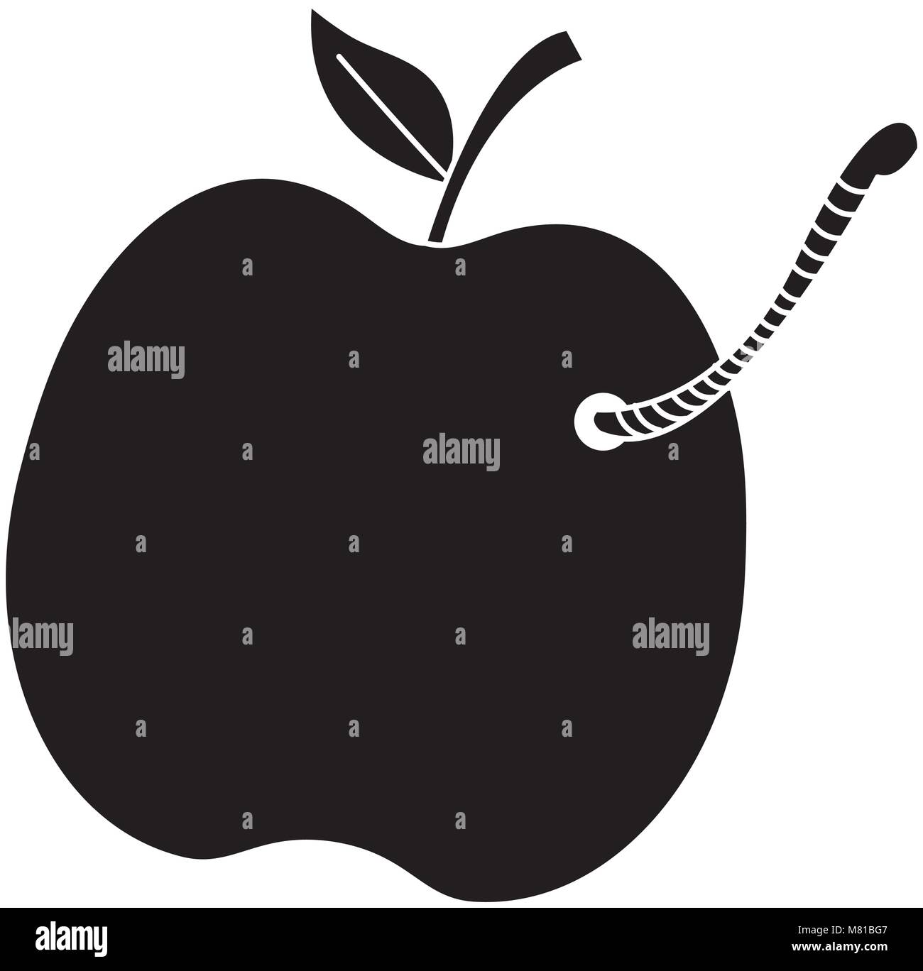 apple fruit with a worm icon over white background, vector illustration ...