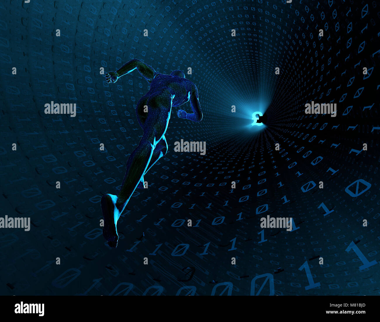 Technology people running in digital space, network speed, technology ...