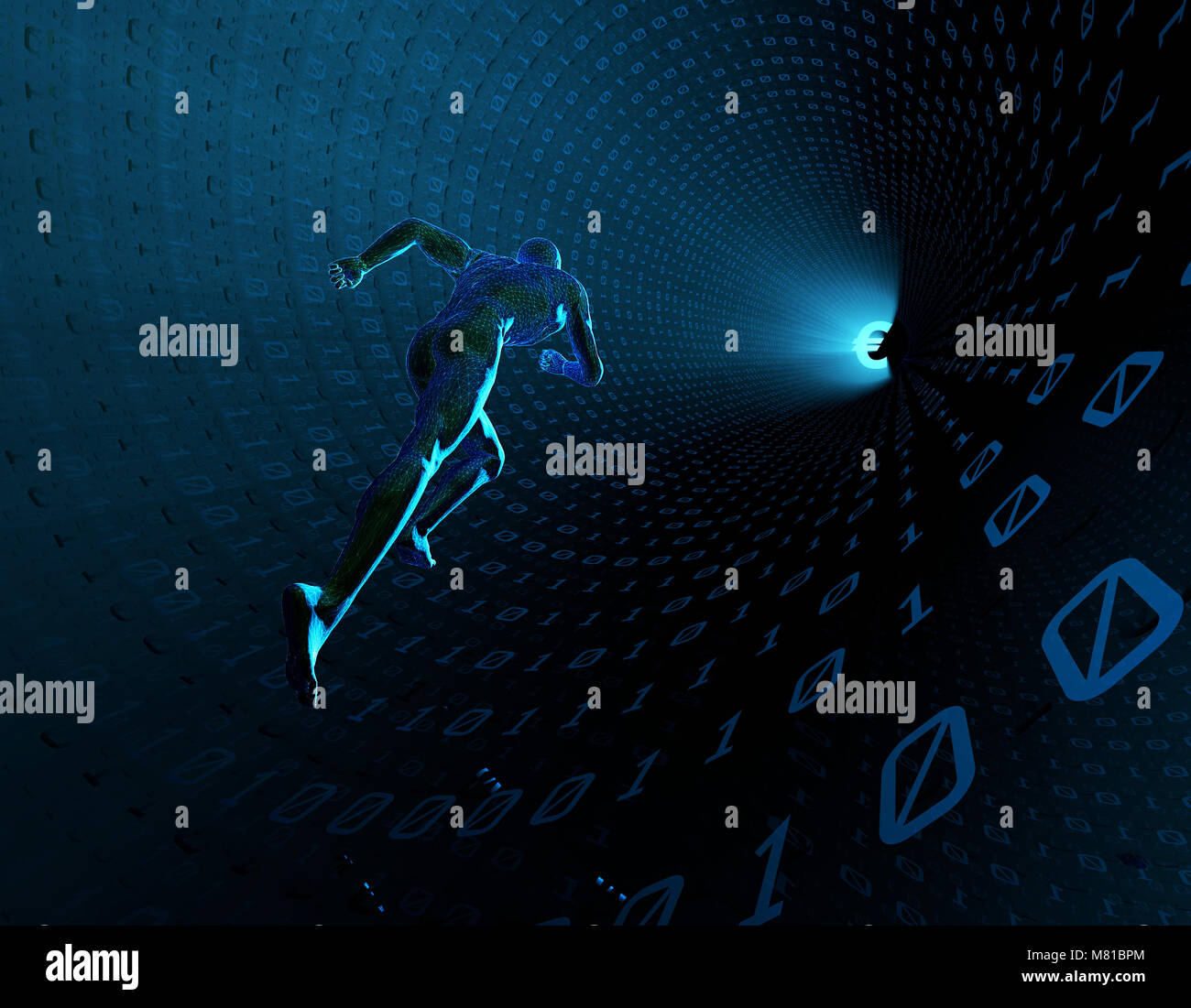 Technology people running in digital space, network speed, technology ...