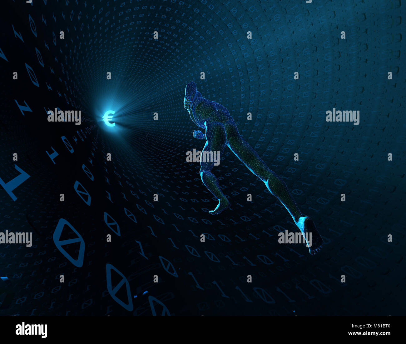 Technology people running in digital space, network speed, technology ...