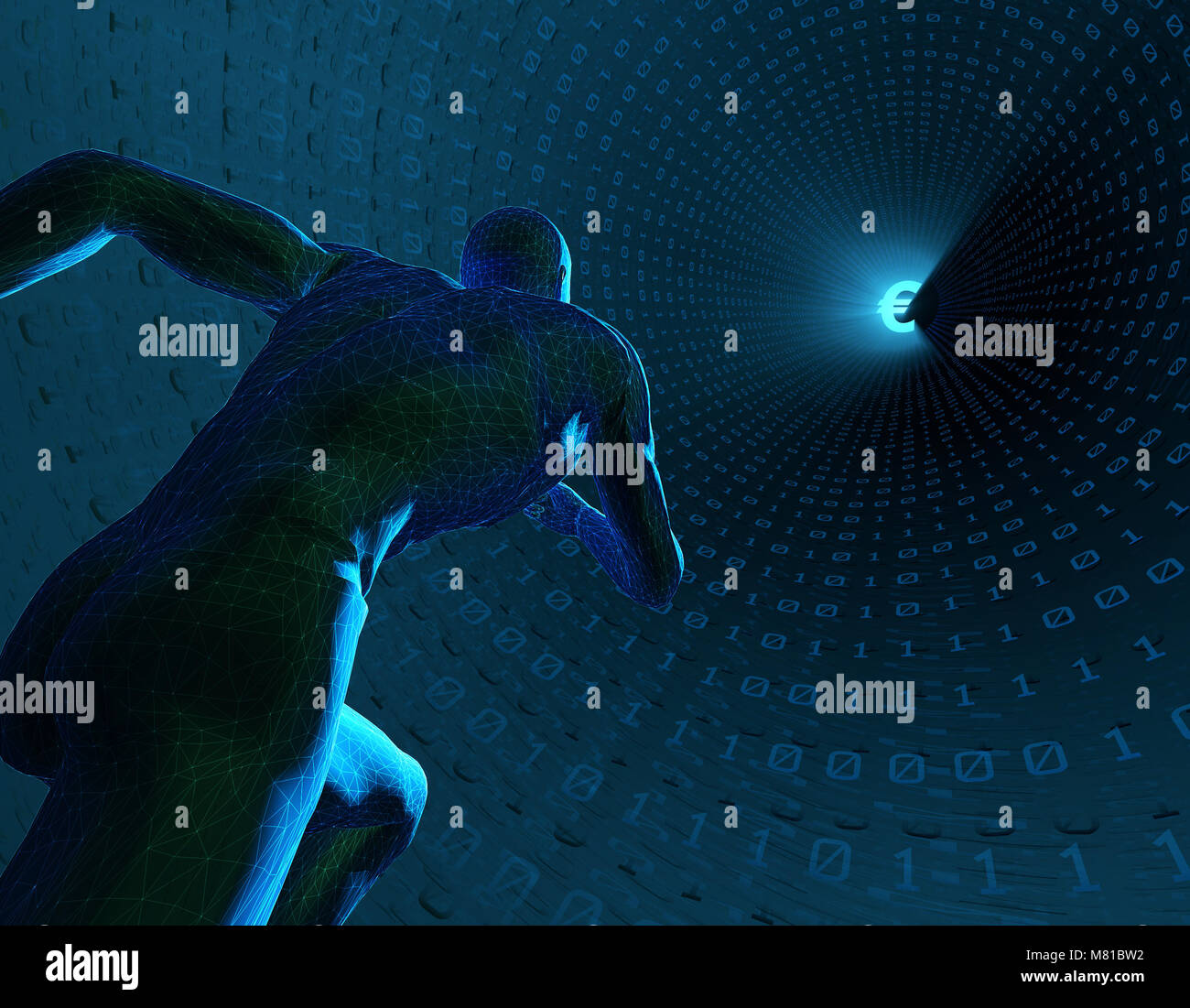 Technology people running in digital space, network speed, technology ...