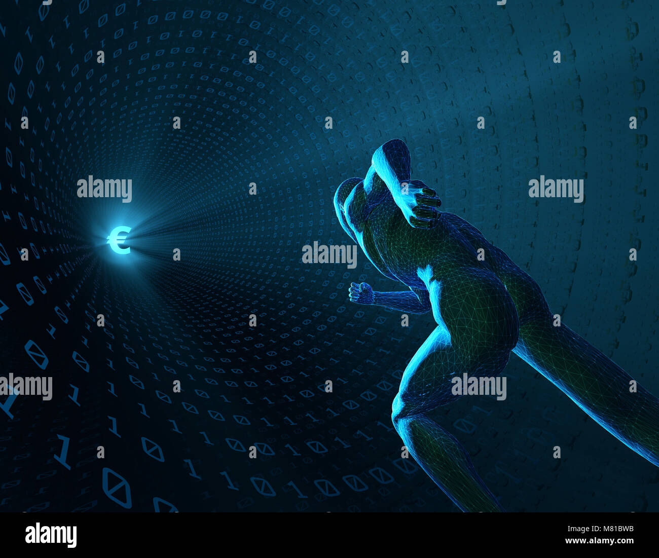 Technology people running in digital space, network speed, technology ...