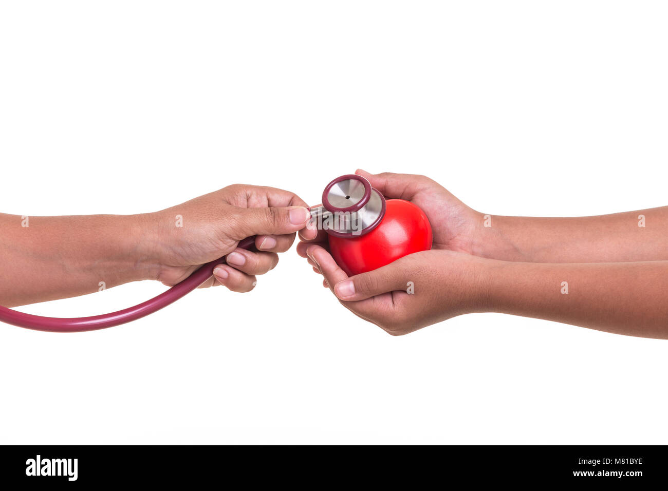 Checking heart and health care concept : Woman holding Stethoscope and ...