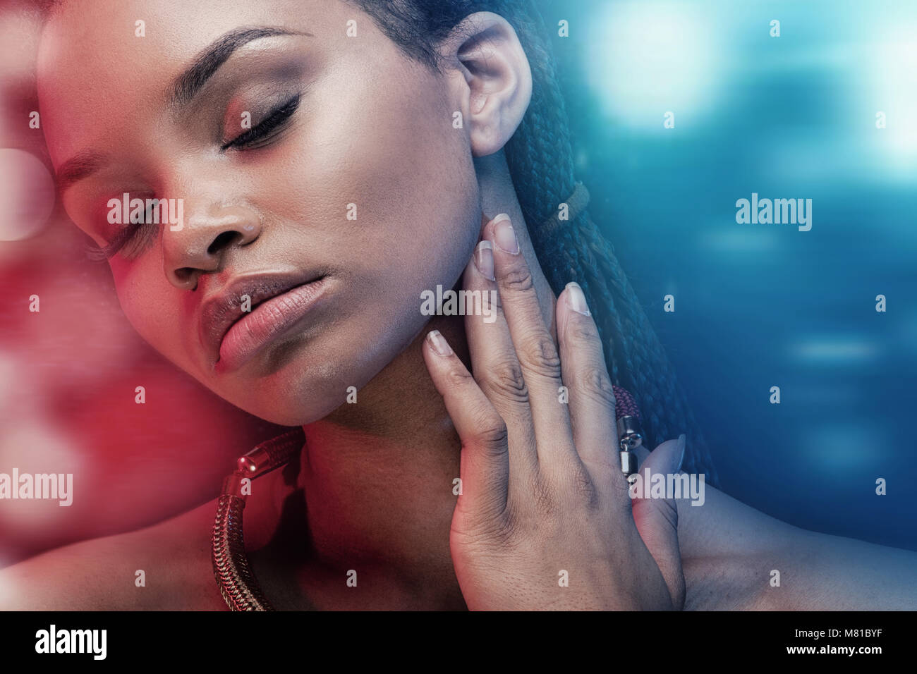 Beauty portrait of young attractive african american girl , closed eyes ...
