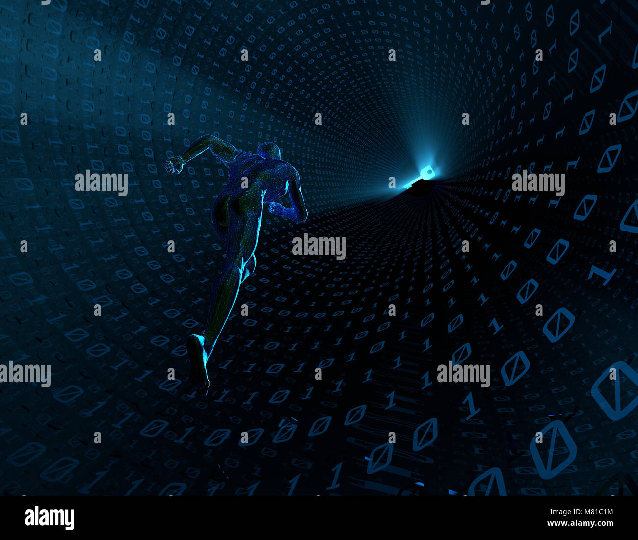 Technology people running in digital space, network speed, technology ...