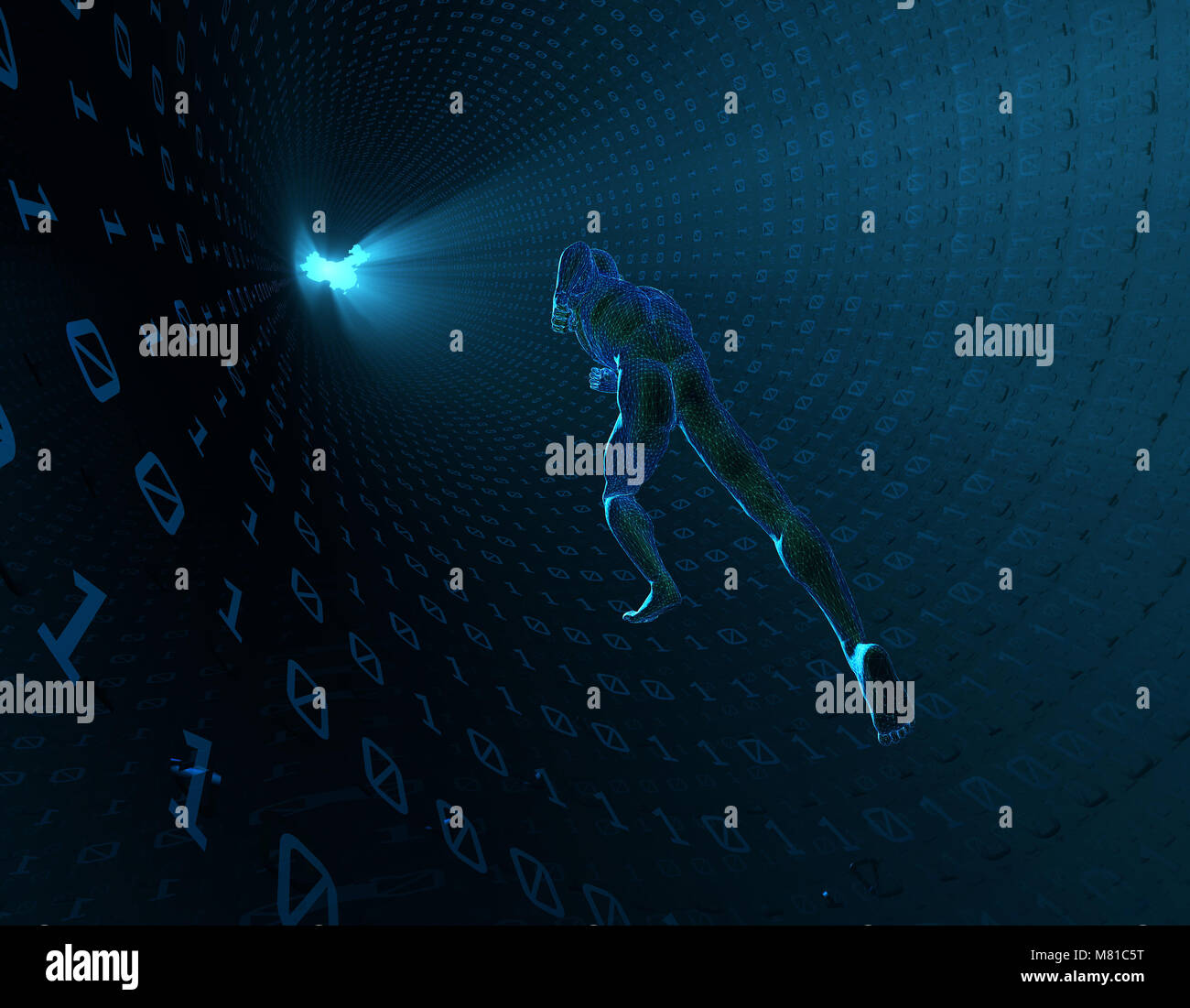 Technology people running in digital space, network speed, technology ...