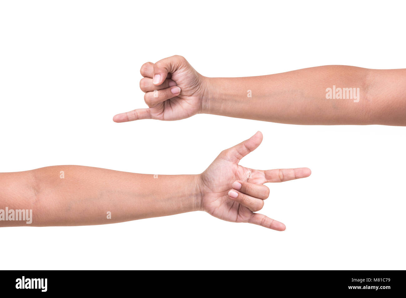 Human hand showing gestures or sign isolated on white background Stock ...
