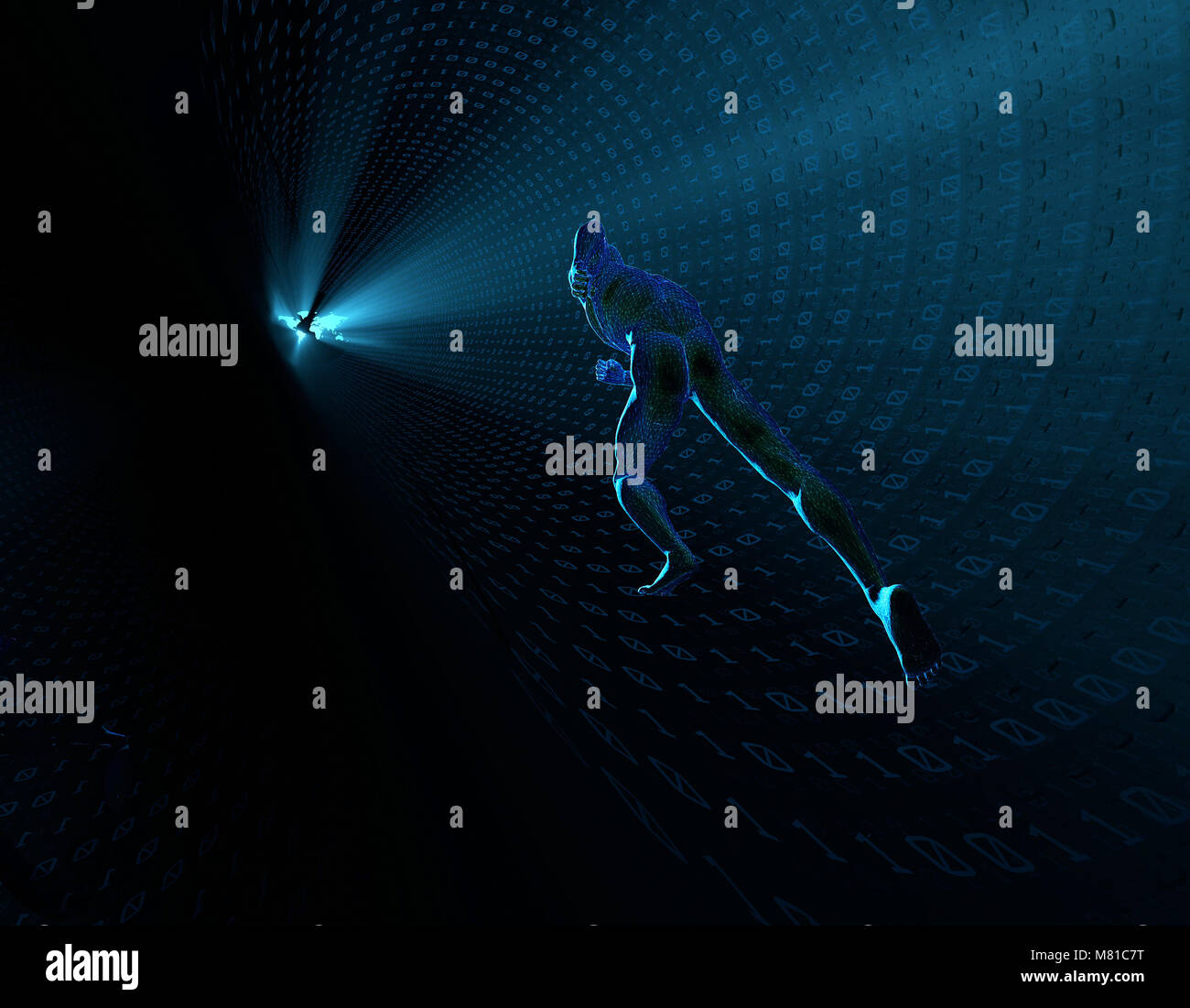 Technology people running in digital space, network speed, technology ...