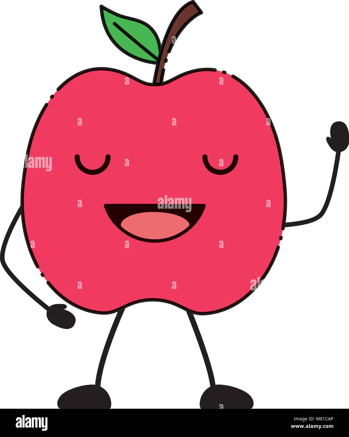 kawaii excited apple icon over white background, colorful design ...