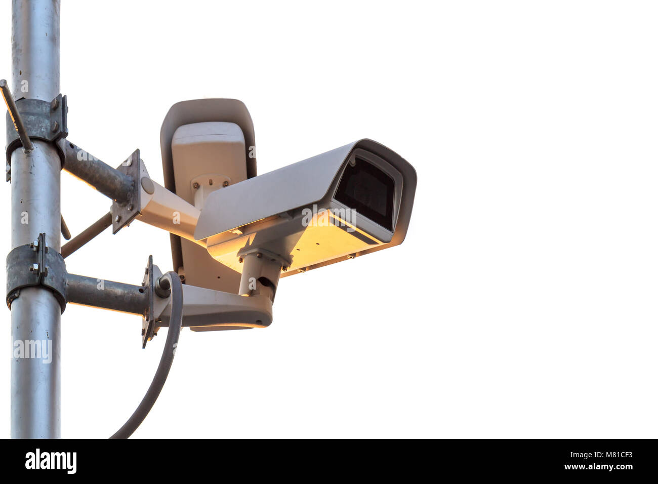 Security CCTV camera set up on the metal pole at public area and ...