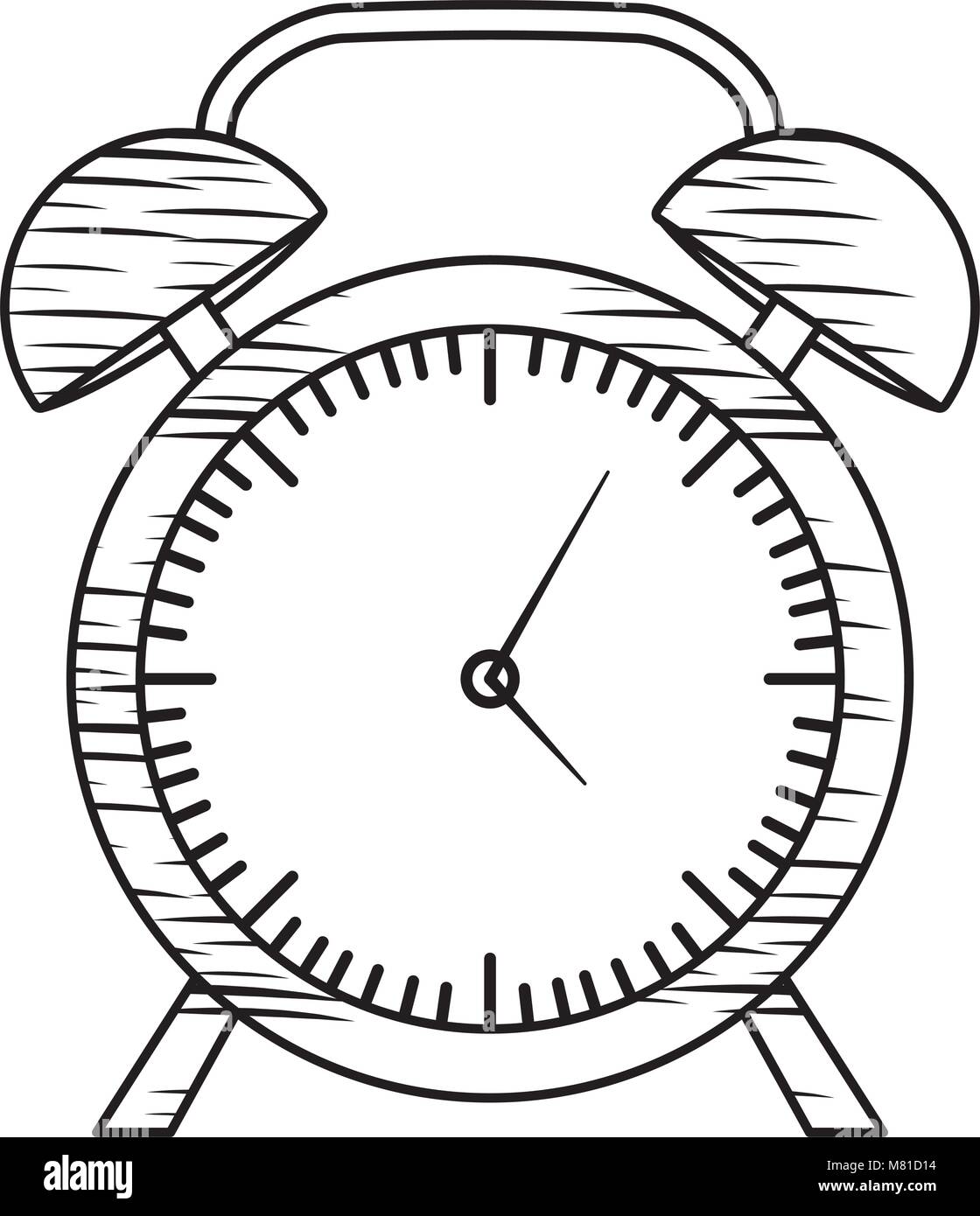 sketch of alarm clock icon over white background, vector illustration ...