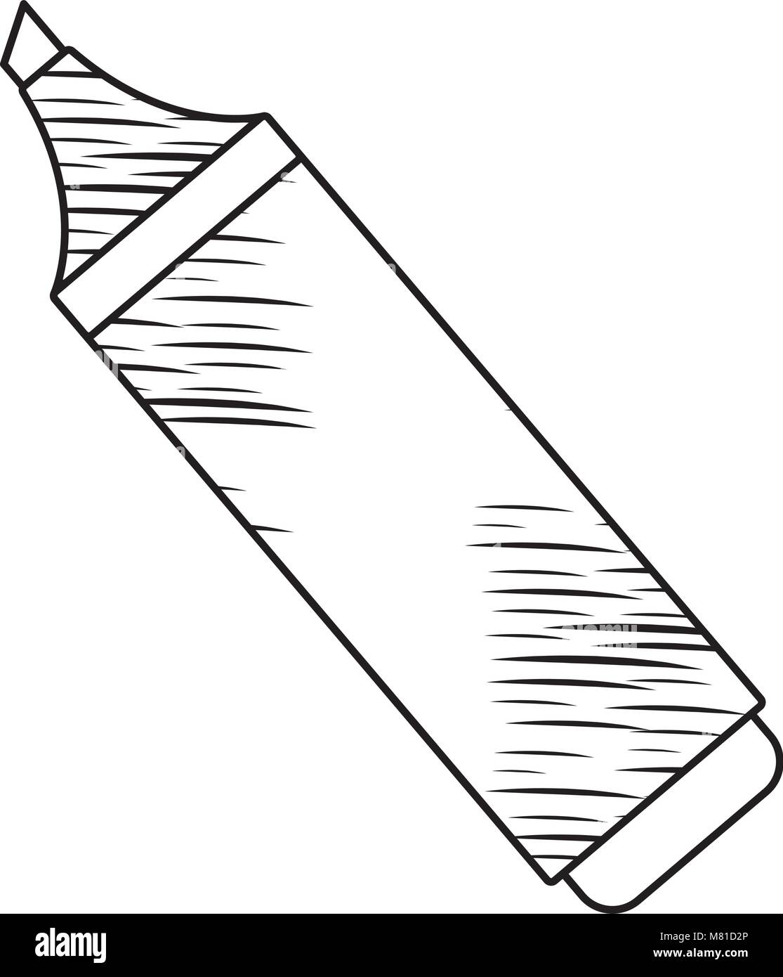 sketch of highlighter pen icon over white background, vector ...